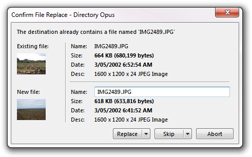 The Confirm File Replace Dialog